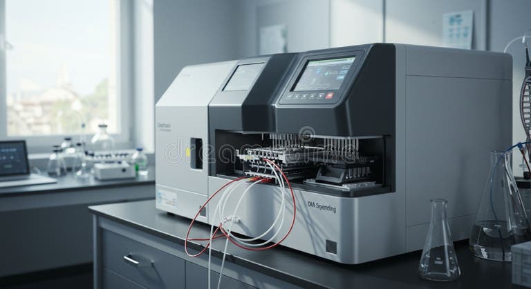 Laboratory Setting Featuring a DNA Sequencing Machine on a Workbench ...