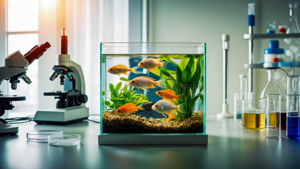 Laboratory Setting with Fish Tank, Microscopes, and Scientific ...