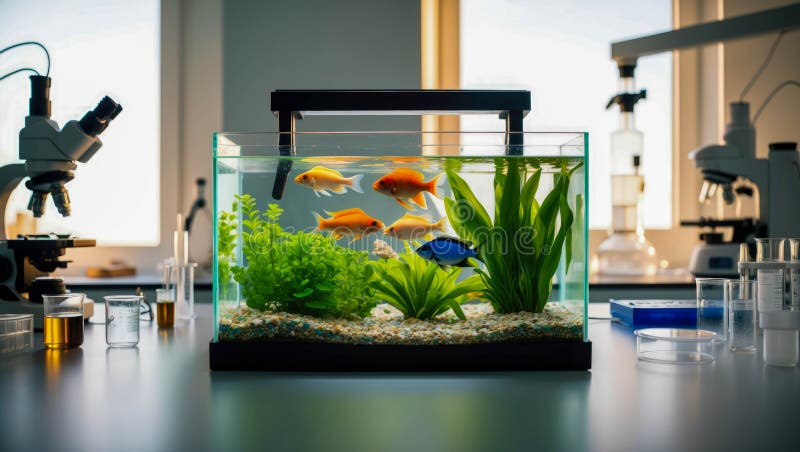 Laboratory Setting with Fish Tank, Microscopes, and Scientific ...