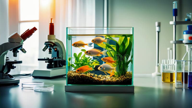 Laboratory Setting with Fish Tank, Microscopes, and Scientific ...