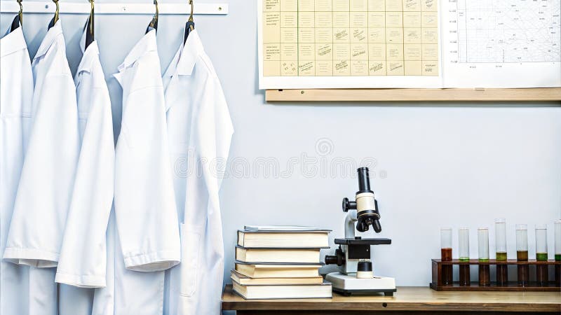 Laboratory Setting with Lab Coats and Microscope Stock Illustration ...
