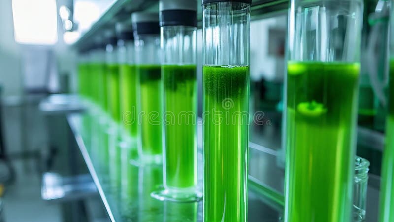 Rows of Tubes Filled with Green Liquid in a Laboratory, Showcasing ...
