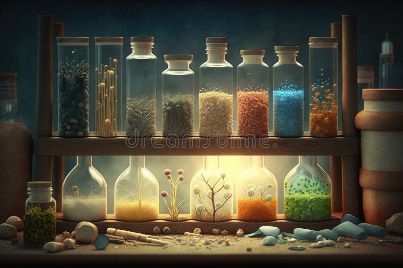 A Laboratory Setting, with Rows of Test Tubes Containing Different ...