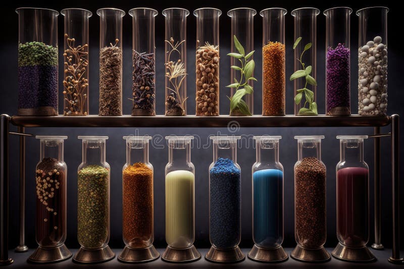 A Laboratory Setting, with Rows of Test Tubes Containing Different ...