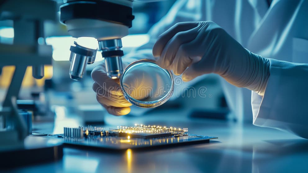 In a Laboratory Setting, a Technician Wearing Gloves Examines a ...