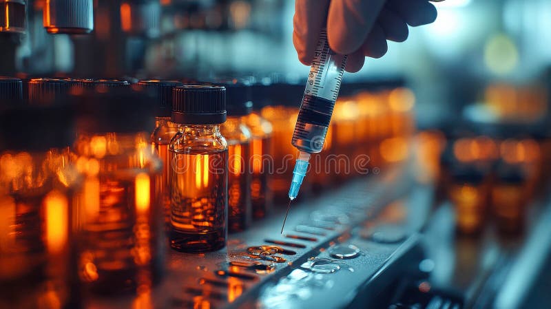 A Laboratory Setting with Vials and a Syringe, Showcasing the ...