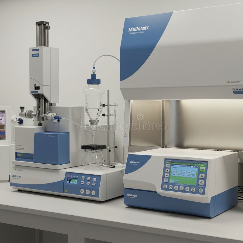 Laboratory Setup with Analytical Equipment, Featuring Devices Labeled ...