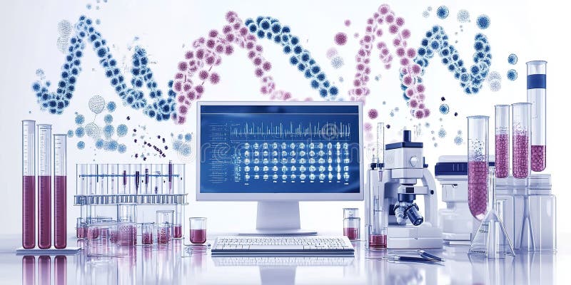 Laboratory Setup Displaying Modern Biotechnology with DNA Patterns and ...