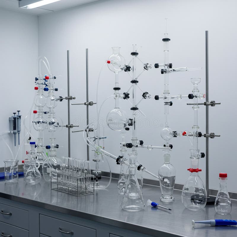 A Laboratory Setup Featuring a Complex Glass Distillation Apparatus ...