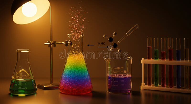 A Laboratory Setup Featuring a Conical Flask with a Colorful, Bubbling ...