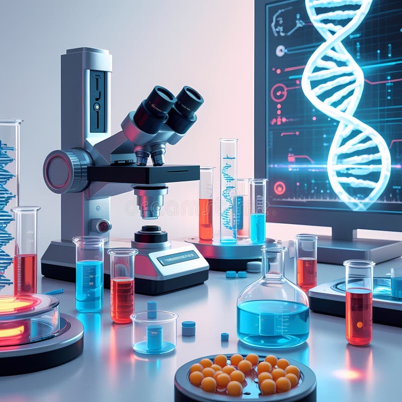 Laboratory Setup Featuring a Microscope with Dual Eyepieces and Focus ...