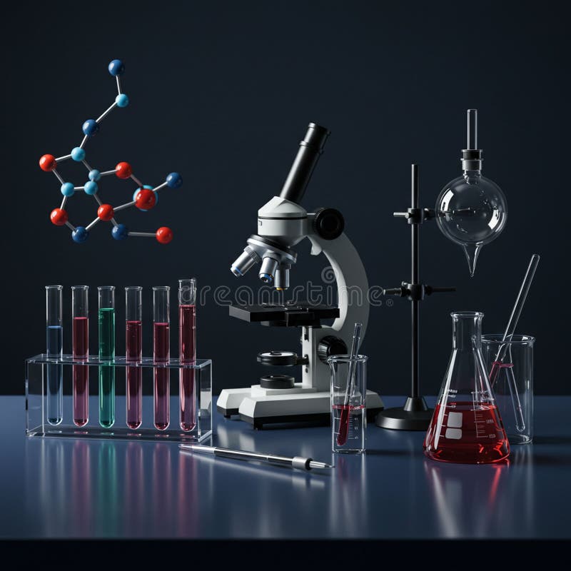 A Laboratory Setup with a Microscope, Test Tubes in a Rack Containing ...