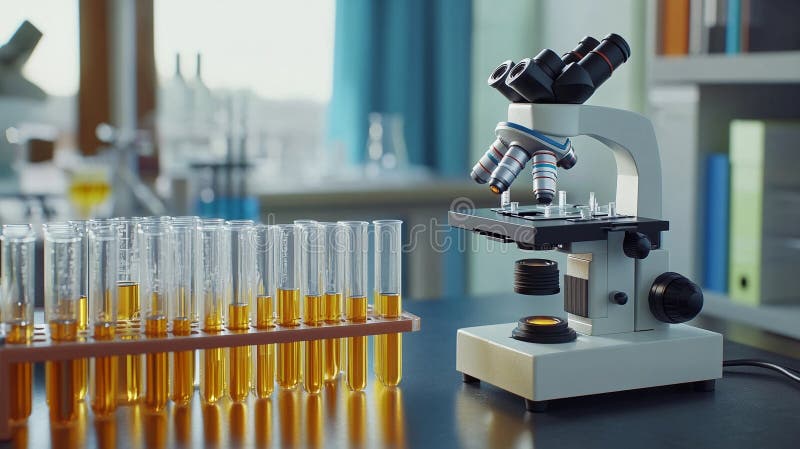 Laboratory Setup with Microscope and Test Tubes during Scientific ...