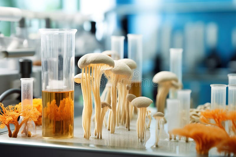 A Laboratory Setup with Multiple Test Tubes and Flasks Containing ...