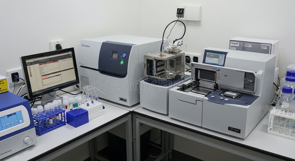 Laboratory Setup with Various Analytical Instruments, Including a ...