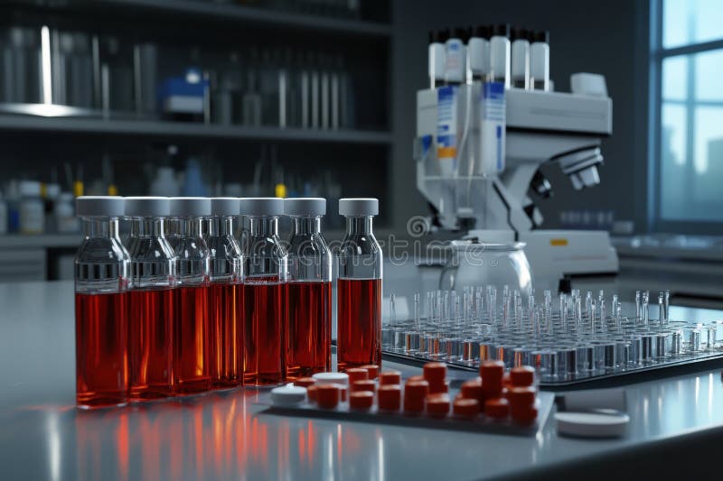 Laboratory Setup with Vials and Microscope for Scientific Research in a ...