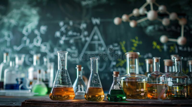 A Laboratory with Several Flasks and Bottles Stock Photo - Image of ...
