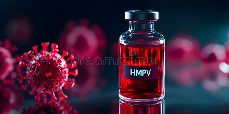 Laboratory Study of the HMPV Virus. a Scientist Holds a Flask with a ...