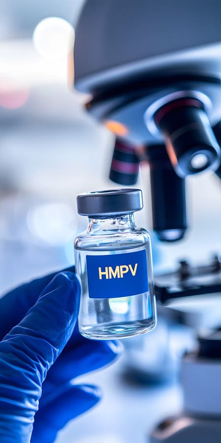 Laboratory Study of the HMPV Virus. a Scientist Holds a Flask with a ...
