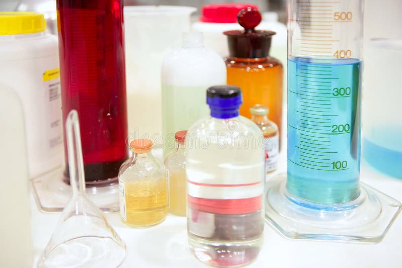 Laboratory Stuff, Glass Cylinder, Colorful Liquids Stock Image - Image ...