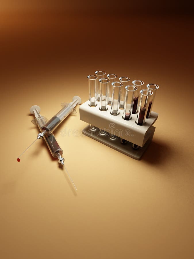 Laboratory. Syringes with Blood and Many Flacks Stock Illustration ...