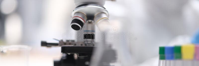 Laboratory, on the Table a Microscope and Beakers Stock Photo - Image ...