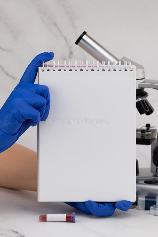 Laboratory Table with , Test Tubes with Blood, with Notebook with Copy ...