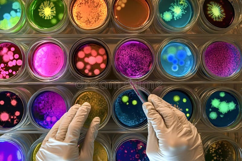 Laboratory Technician Analyzing Various Colorful Bacteria and Virus ...