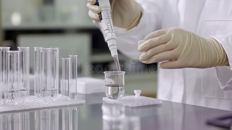 Laboratory Technician Using Pipette for Liquid Measurement and Transfer ...