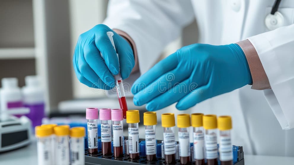 A Laboratory Technician Handling Blood Samples in Test Tubes for ...