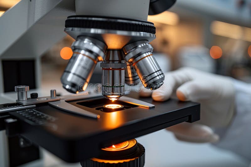 Laboratory Technician Operating Microscope for Scientific Research ...