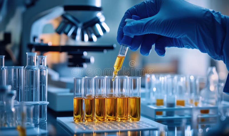 Laboratory Technician Using Pipette To Transfer Liquid into Test Tubes ...
