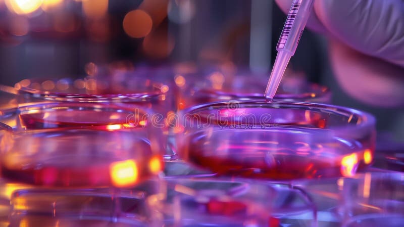 A Laboratory Technician Works with Stem Cell Cultures in Petri Dishes ...