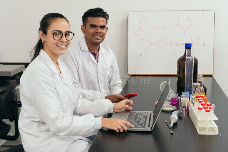 Laboratory Technicians Using a Computer in a Chemistry Lab Stock Photo ...