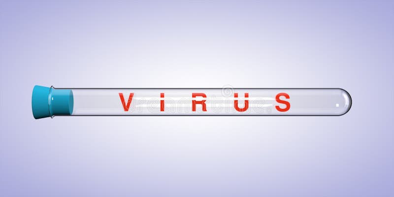 Laboratory Test Tube with a Blue Stopper. Red Label Virus Inside a ...