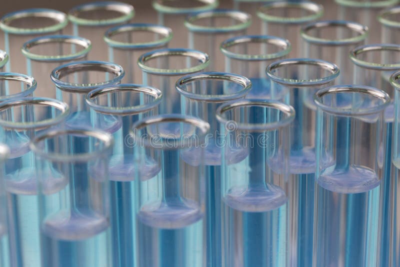Laboratory Test Tubes with Blue Liquid Stock Photo - Image of flask ...