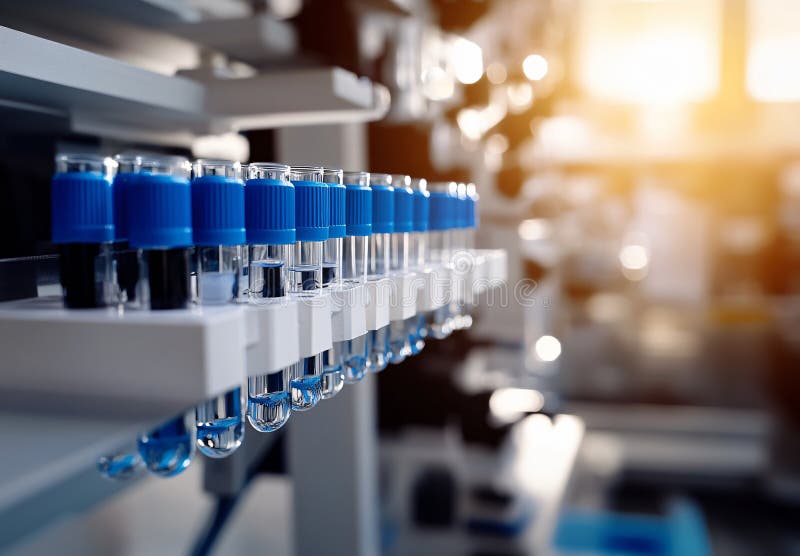 Laboratory Test Tubes Rack with Blue Caps Stock Illustration ...