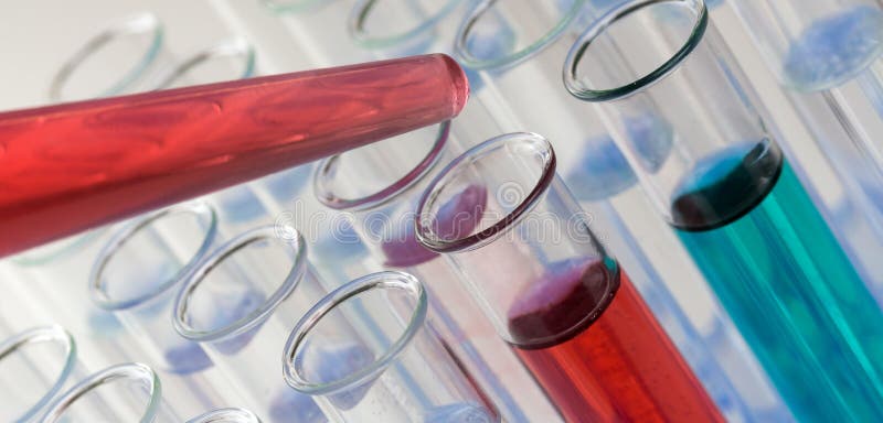 Laboratory Test Tubes with a Red and Blue Liquid Sample Stock Image ...