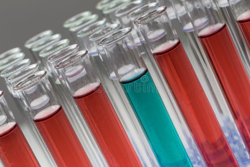 Laboratory Test Tubes with a Red and Blue Liquid Sample Stock Image ...