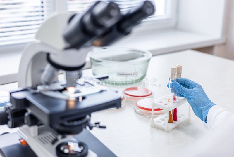 Modern Science Laboratory Microscope Research Equipment Glassware Test ...