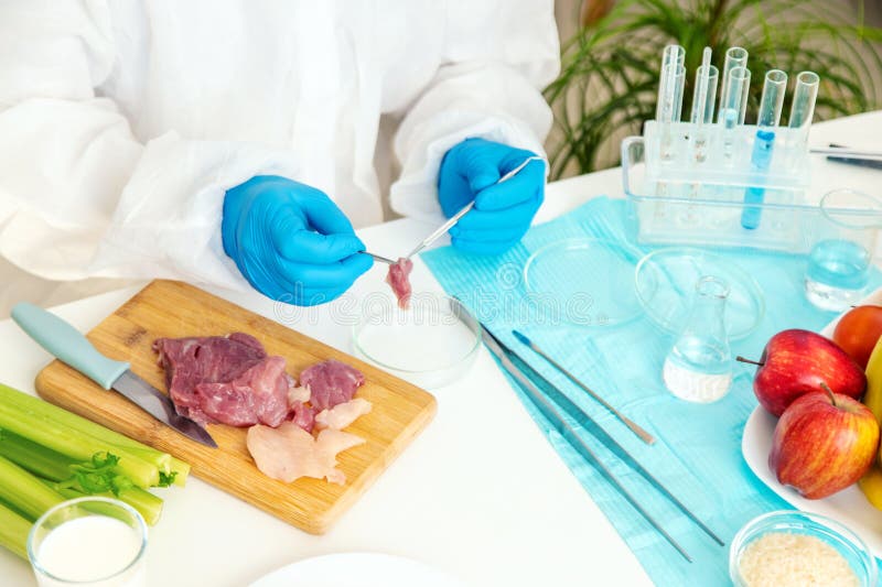 Laboratory Testing of Different Food Products. Selective Focus Stock ...