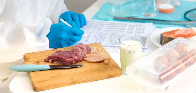 Laboratory Testing of Different Food Products. Selective Focus Stock ...