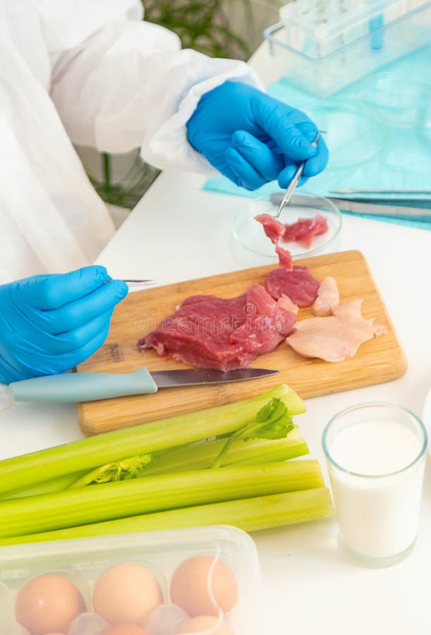 Laboratory Testing of Different Food Products. Selective Focus Stock ...