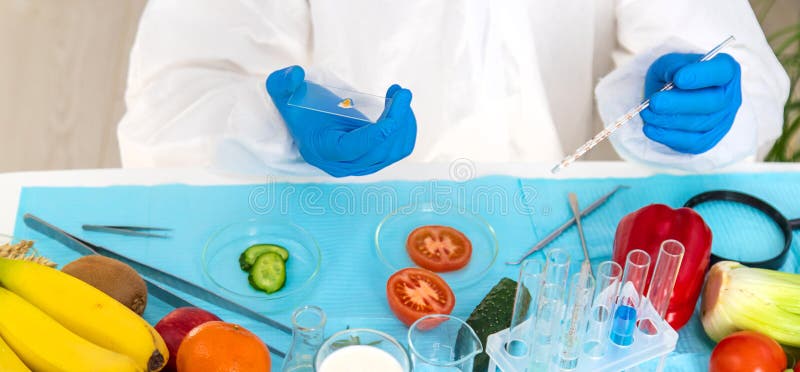 Laboratory Testing of Different Food Products. Selective Focus Stock ...