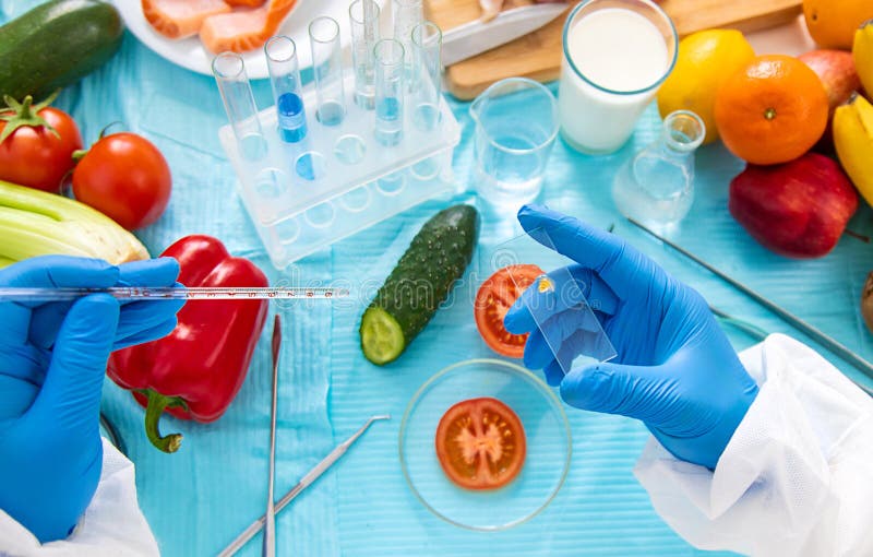 Laboratory Testing of Different Food Products. Selective Focus Stock ...