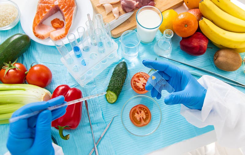 Laboratory Testing of Different Food Products. Selective Focus Stock ...