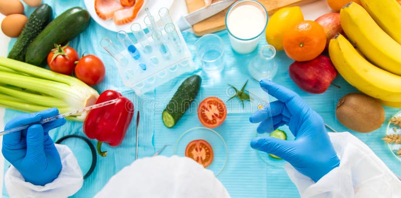 Laboratory Testing of Different Food Products. Selective Focus Stock ...