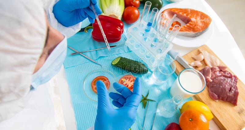 Laboratory Testing of Different Food Products. Selective Focus Stock ...
