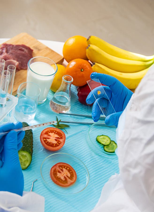 Laboratory Testing of Different Food Products. Selective Focus Stock ...