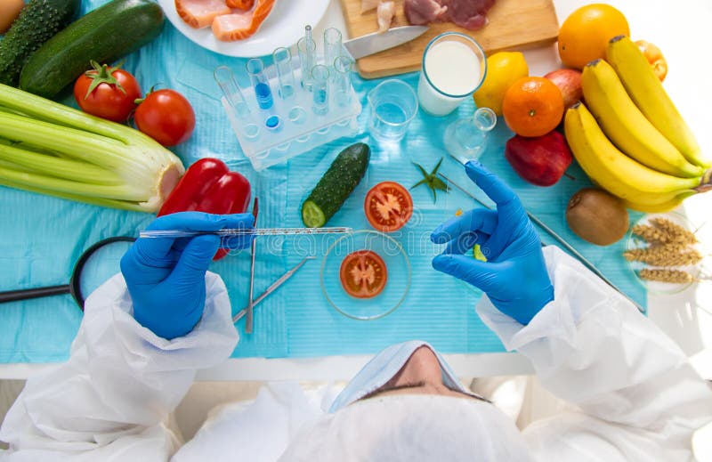 Laboratory Testing of Different Food Products. Selective Focus Stock ...